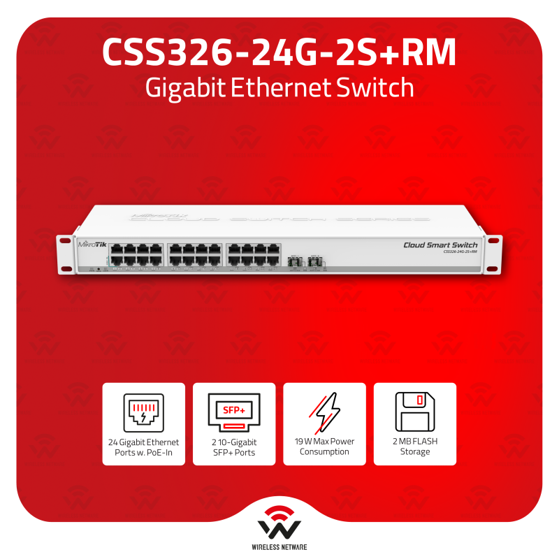 MikroTik CRS326-24G-2S+RM | 24-Port Gigabit Switch with 10G SFP+